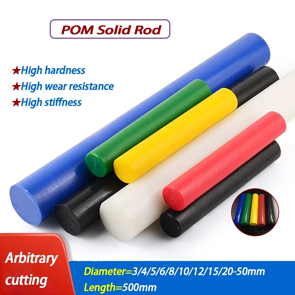 Цветной POM стержень 3-50 мм 500 мм Dia 8mm x 500mm, Красный