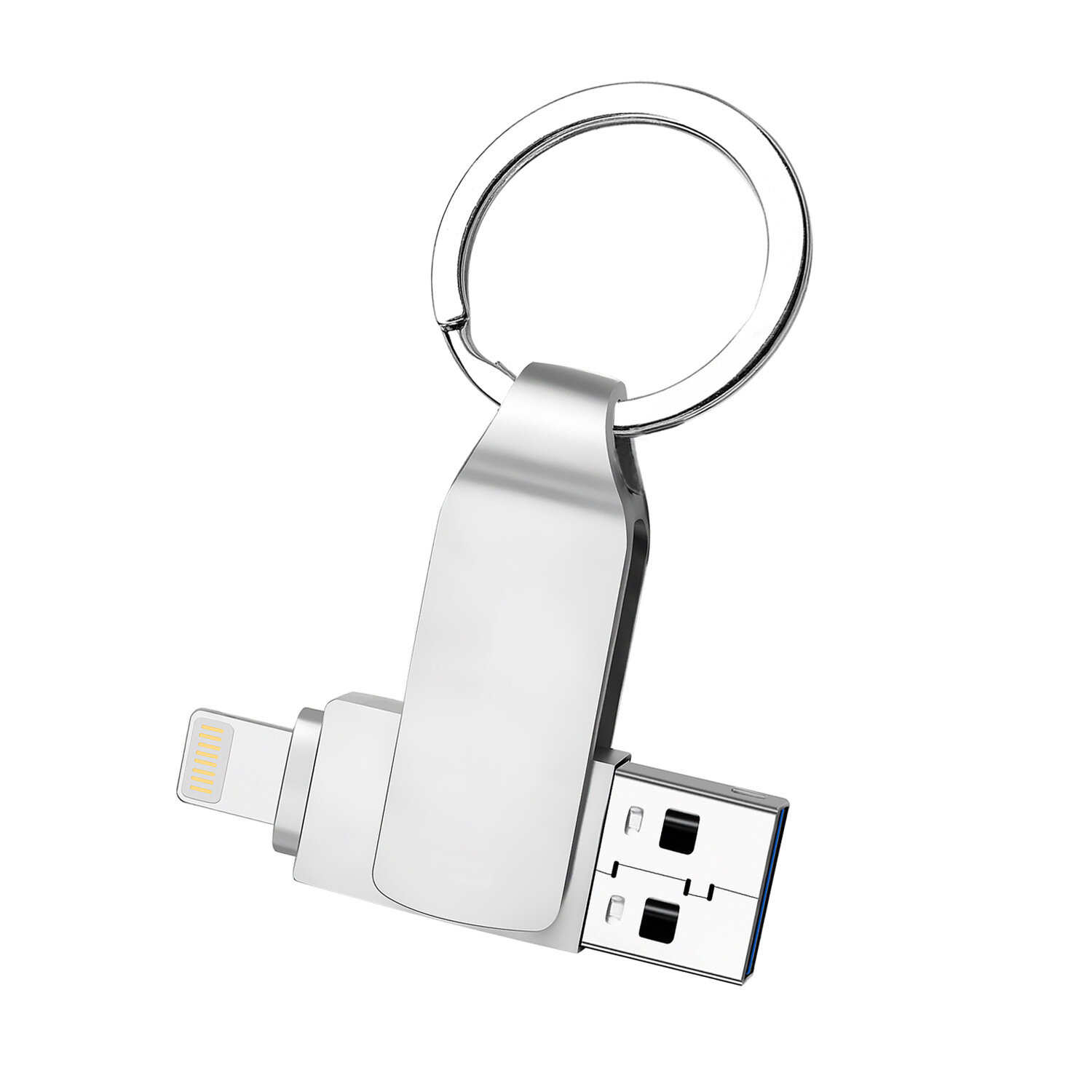 Металлический USB-флешка для iPhone, серебристый, 256 ГБ, высокоскоростная передача, вращающийся дизайн, для мобильных