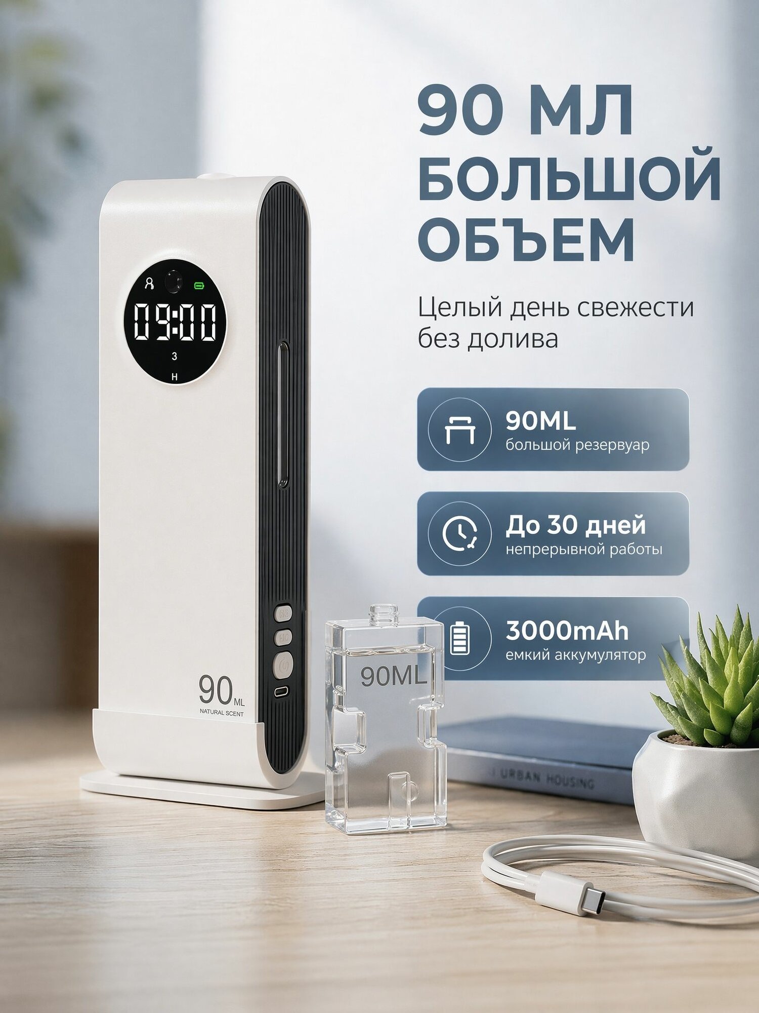 Ароматический диффузор, белый, умный, сенсорный светящийся