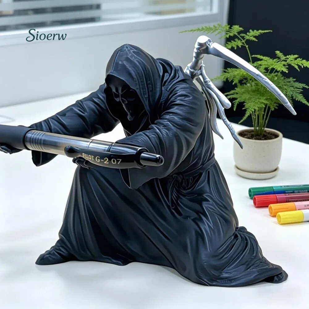 Gothic подставка для ручек в виде Grim Reaper, 3D-печатный органайзер в форме скелета в плаще, креативный стакан для карандашей, стильный декор для с