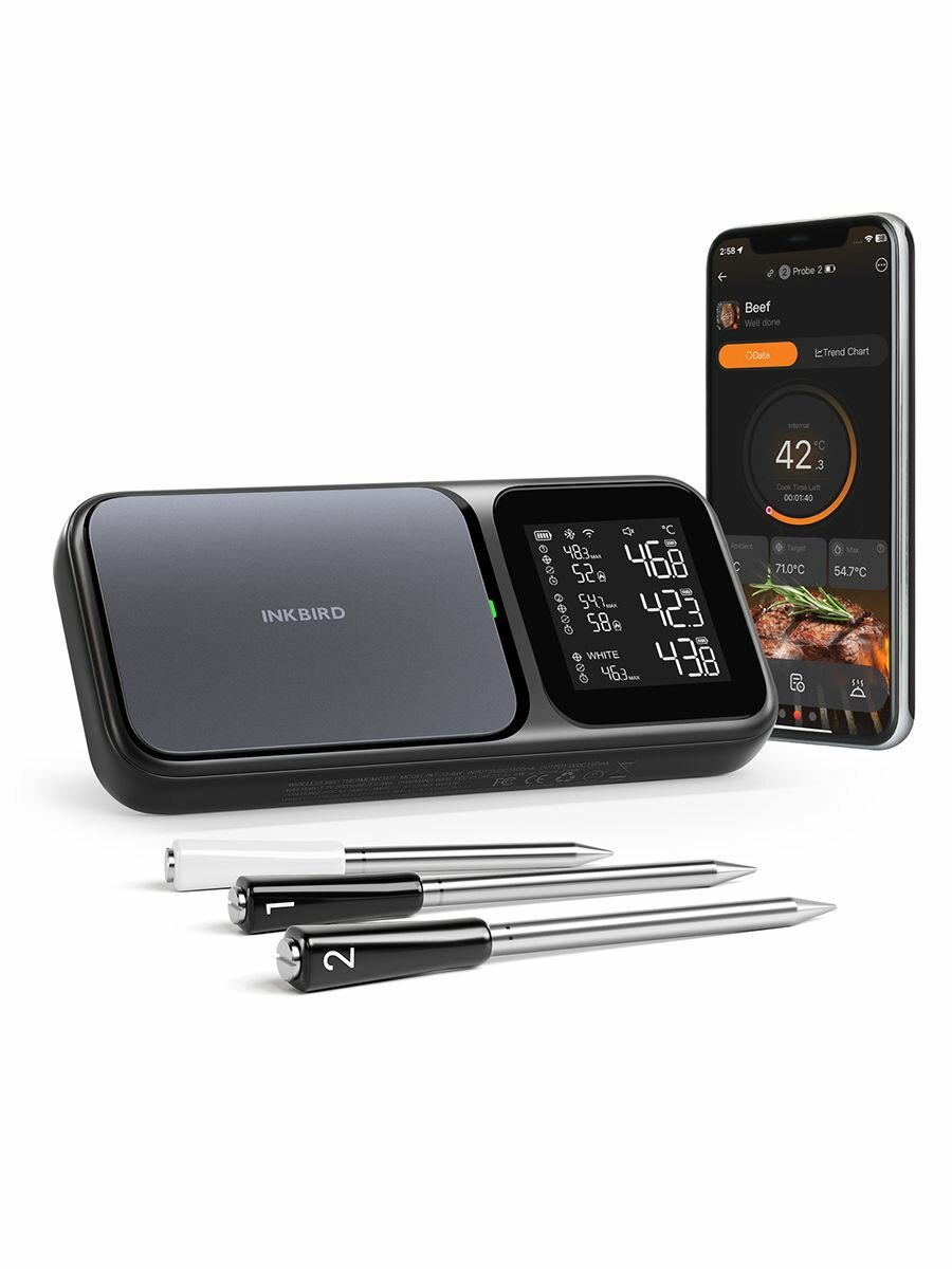 Кулинарный термометр INKBIRD INT-33BW, 3 беспроводных зонда, поддержка WiFi и Bluetooth