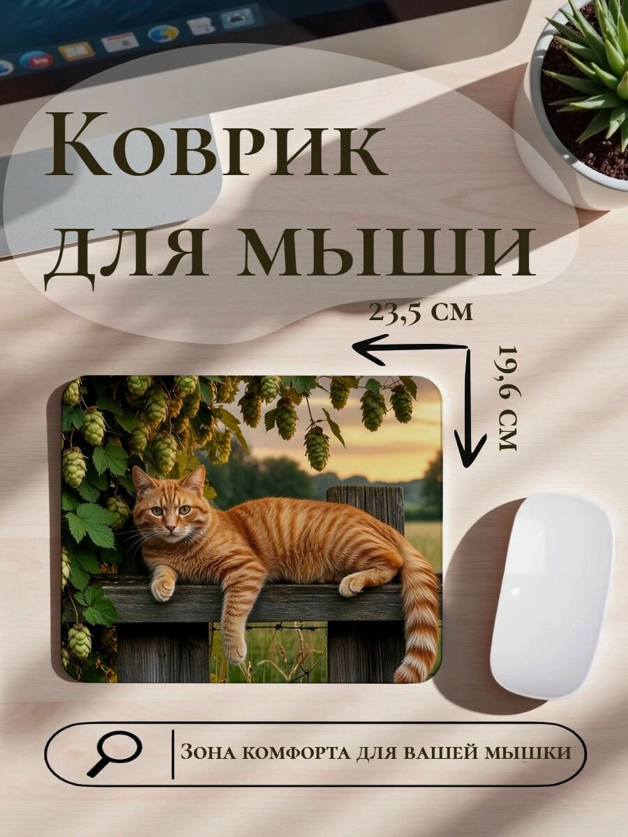 Коврик для мыши рыжий кот на заборе