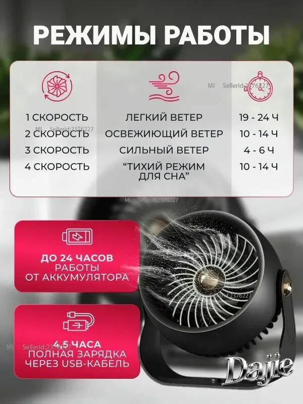 Настольный вентилятор 1GFY5N4534838746384648648_sku-58102024 6000mAh _mv_dcWsX, черный