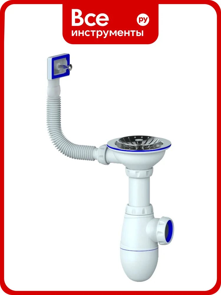 Сифон Unicorn B410P 3 1/2х40 с прямоугольным переливом 544817, бутылочный тип, пластиковый корпус, для умывальника