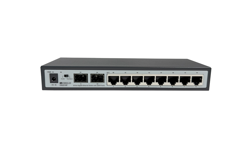 Коммутатор ORIGO Неуправляемый коммутатор, 8x1000Base-T, 2x1000Base-X SFP, корпус металл