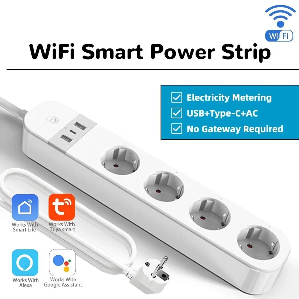 Tuya wifi 16A удлинитель сетевой 1,5 м, зарядка type с быстрая розетка, разветвитель для розетки мониторинг потребления