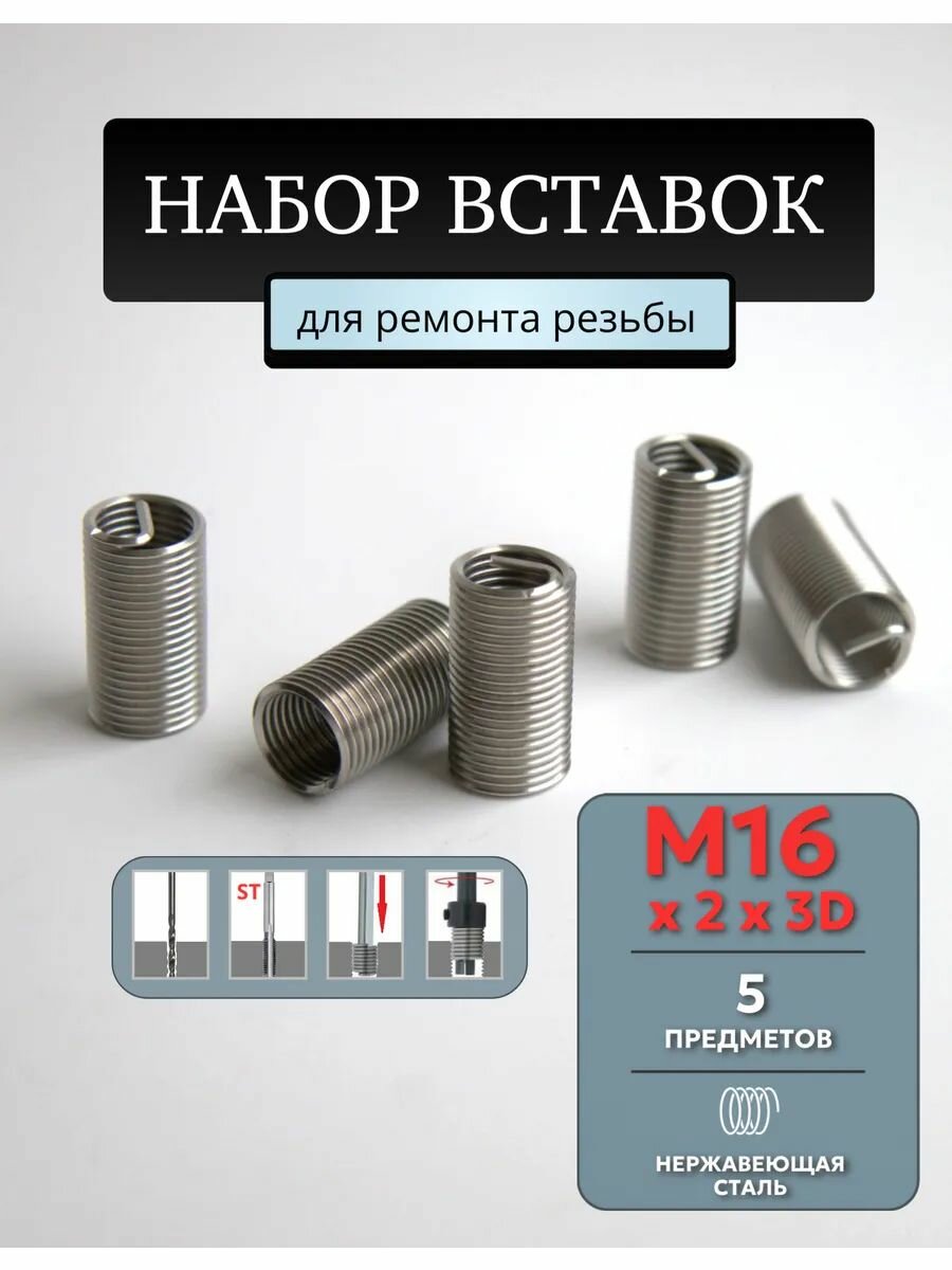 Резьбовая вставка М16х2 3D 5 предметов ANROKEY