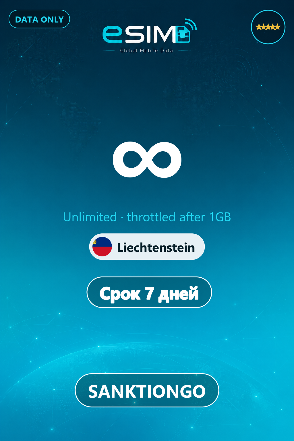 ESIM Лихтенштейн — безлимит интернета на 7 дней, туристическая сим-карта для интернета в поездках