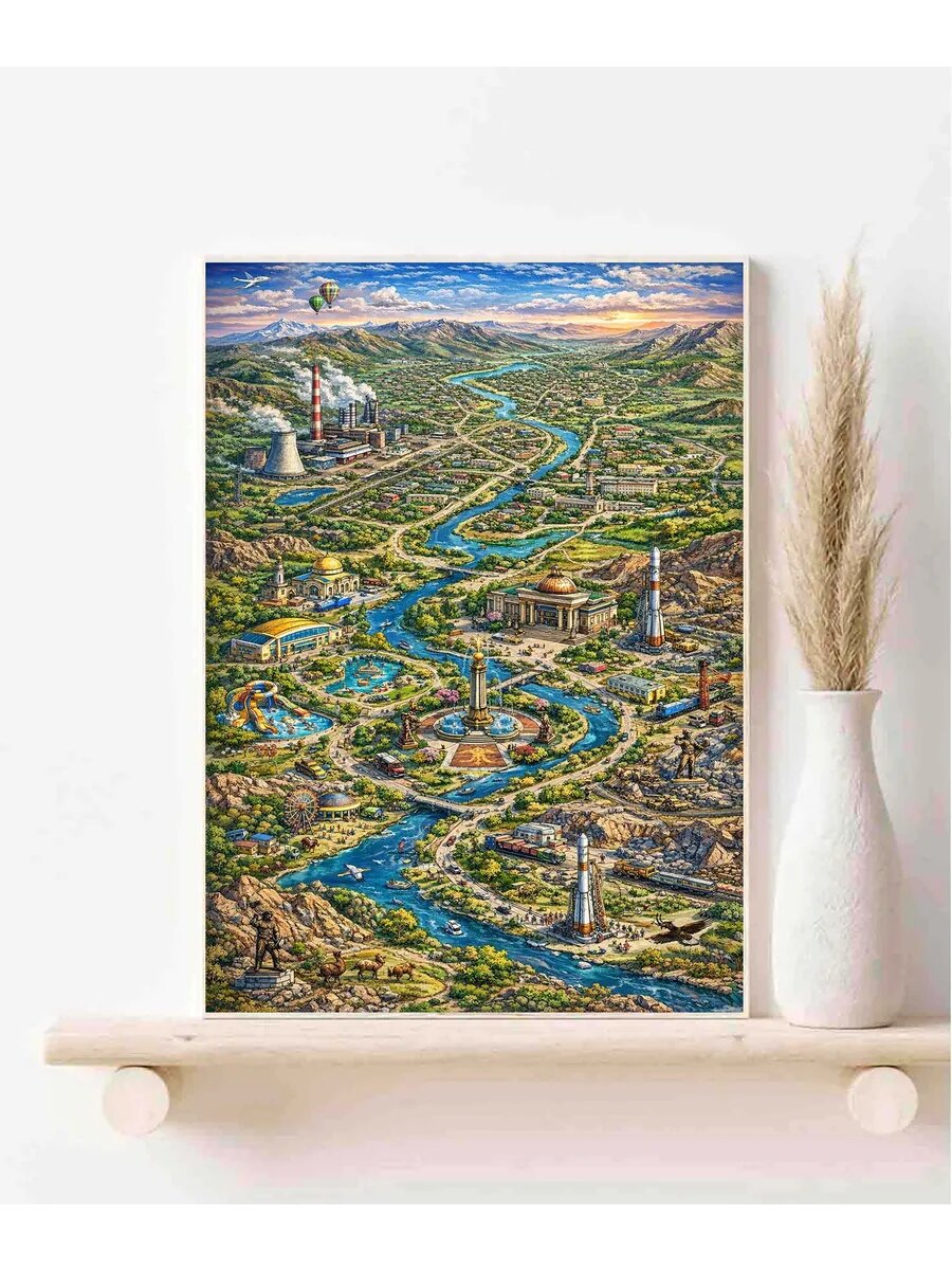 Кентау, Казахстан, Fantasy Map, Карта, Плакат 30x42см