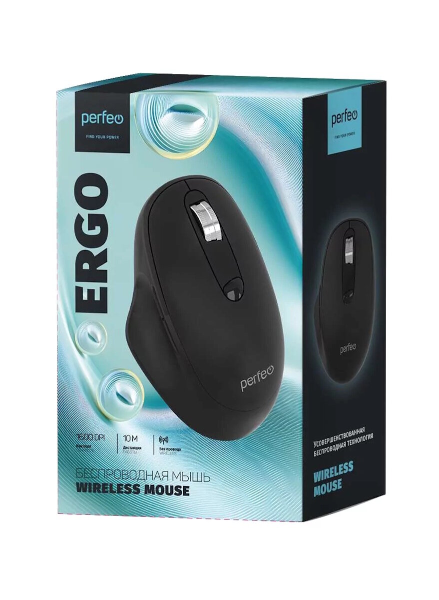 Мышь беспроводная Perfeo "ERGO", 4 кн, DPI 800-1600, USB, черная (PF_C3594)