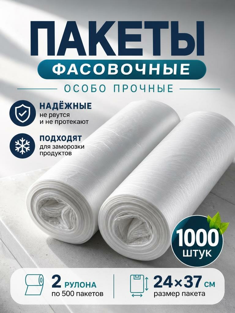 Фасовочные пакеты, особо прочные, для заморозки, 2 рулона по 500 штук
