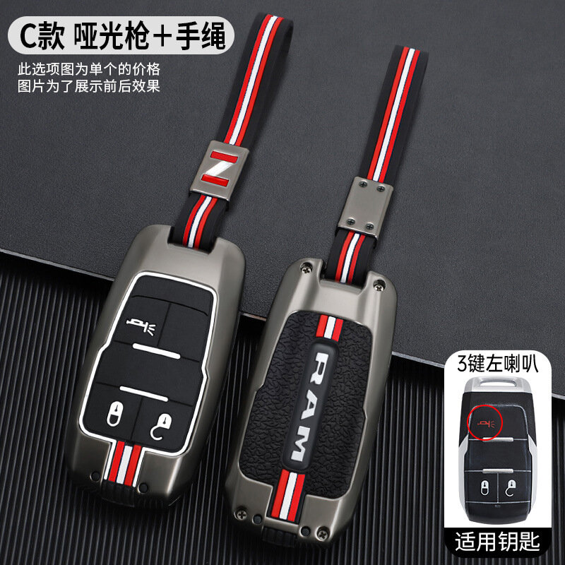 Dodge C Model 3-Button Left Speaker Matte Gunmetal Key Cover with Wrist Strap