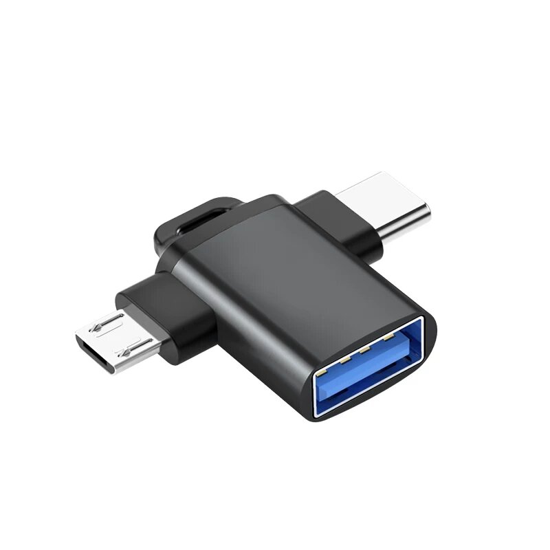 2-в-1 OTG-адаптер для Android с Type-C, черный, USB 3.0, подключение флешки, мыши, клавиатуры