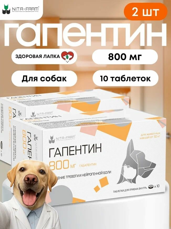 Гaпeнтин 800 для собак, 10 таблеток, набор 2 упаковки, NITA-FARM