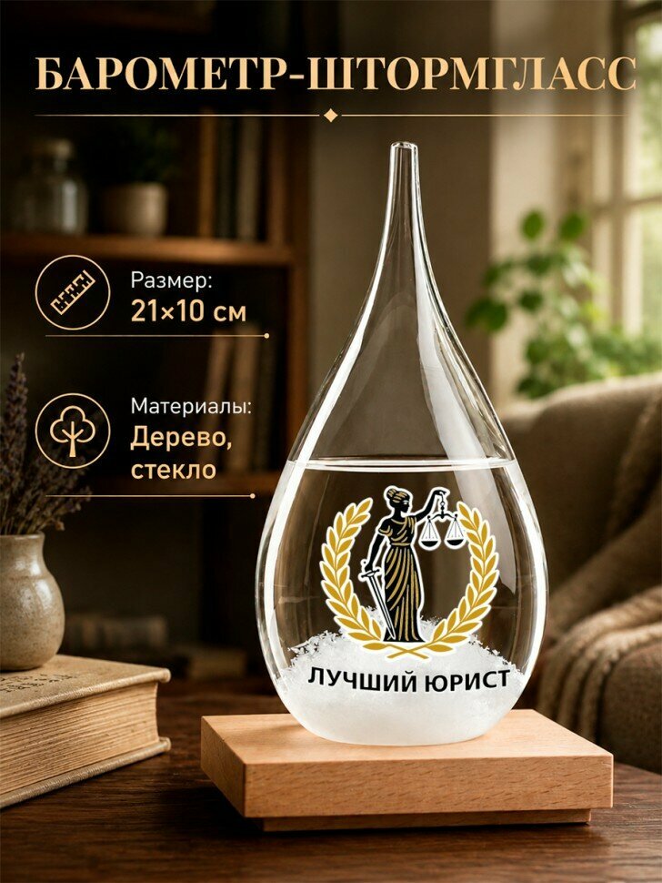 Барометр-штормгласс на деревянной подставке с надписью "лучший юрист"