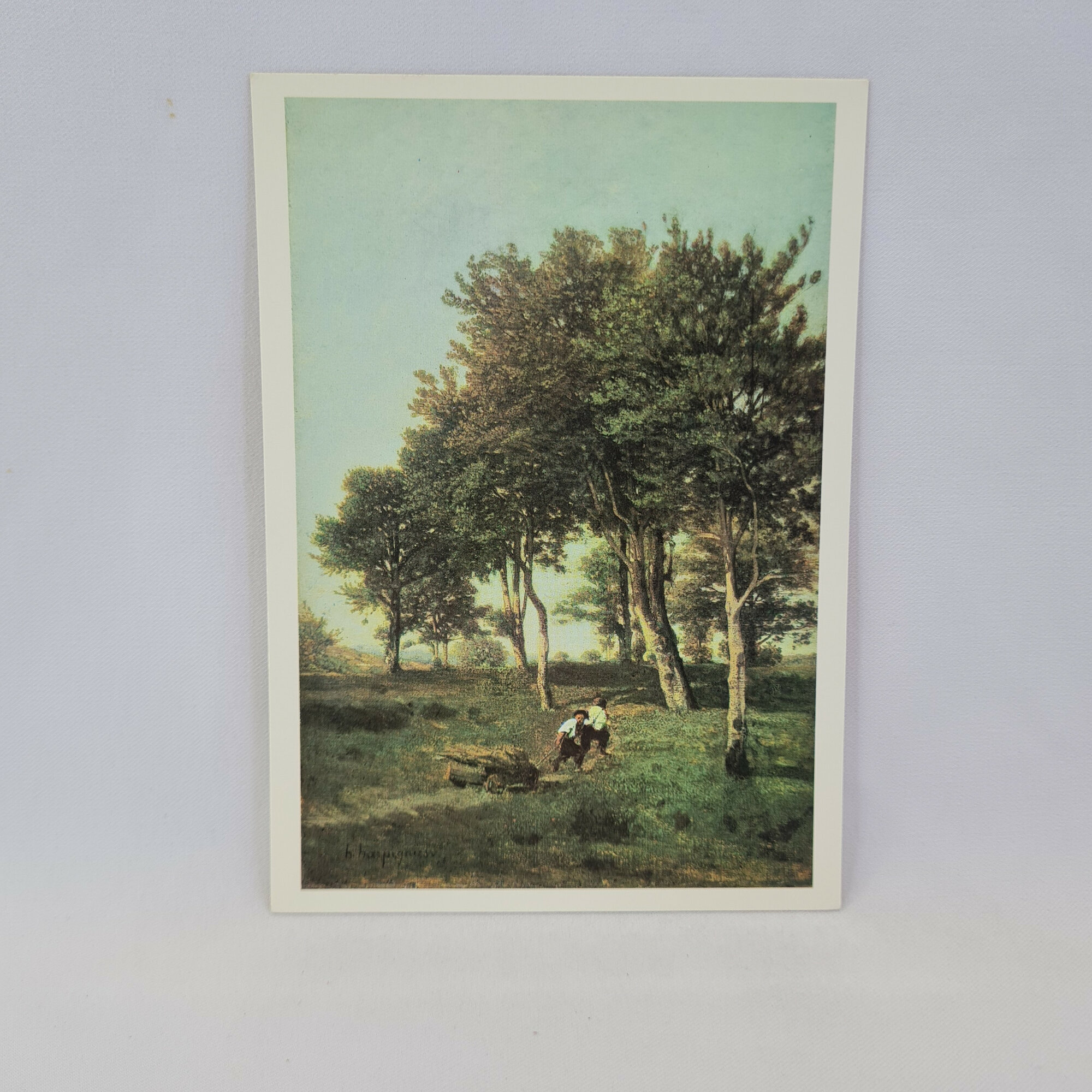 Открытка советская СССР. Пейзаж с двумя мальчиками, везущими хворост. Винтаж