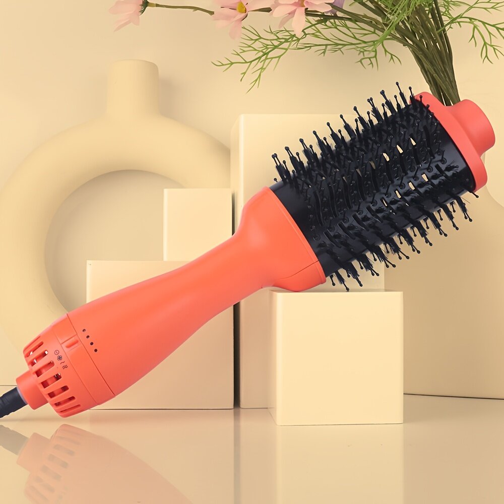 Фен-расческа для сушки и выпрямления волос, цвет оранжевый