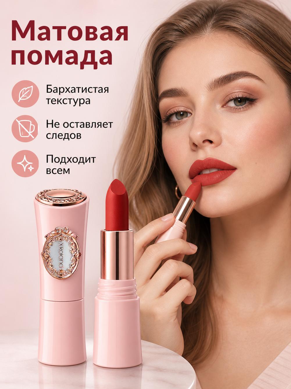 Xrolqno Губная помада с бархатным эффектом, стойкий классический красный оттенок