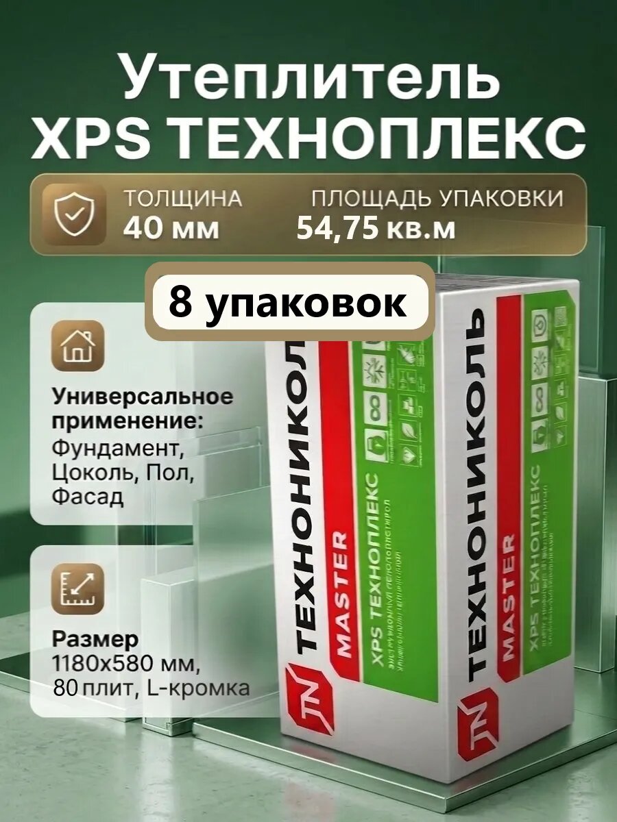 Утеплитель Техноплекс 40 мм, 8 упаковок, 80 листов, экструзионный пенополистирол