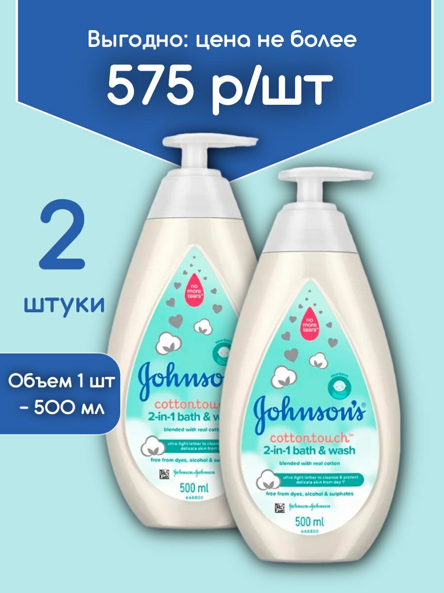 Оптом 2 шт. Пенка-шампунь Johnson's baby "Нежность хлопка" 500 мл