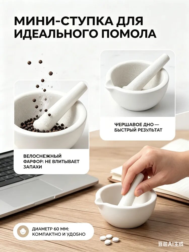Ступка с пестиком, ABS пластик, 6 см, 1 шт