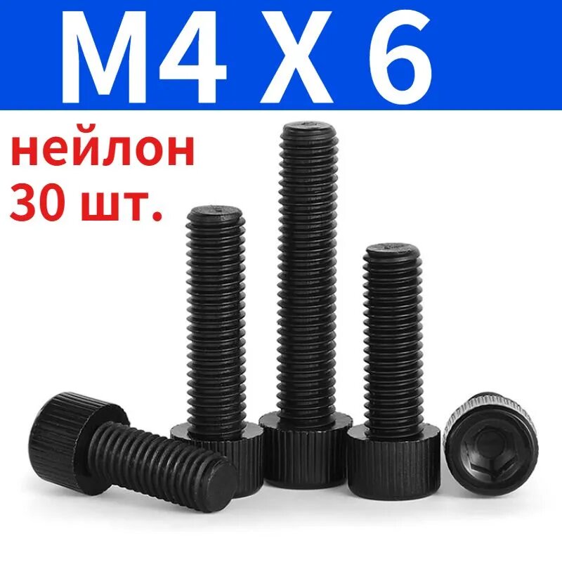 Винт M4 x 4 x 6 мм, головка: Цилиндрическая, 30 шт.
