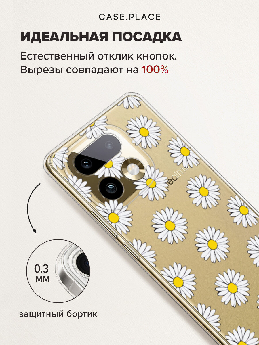 Чехол на Realme 16 Pro+ / Реалми 16 Про+ с принтом Яркие ромашки — фото 1