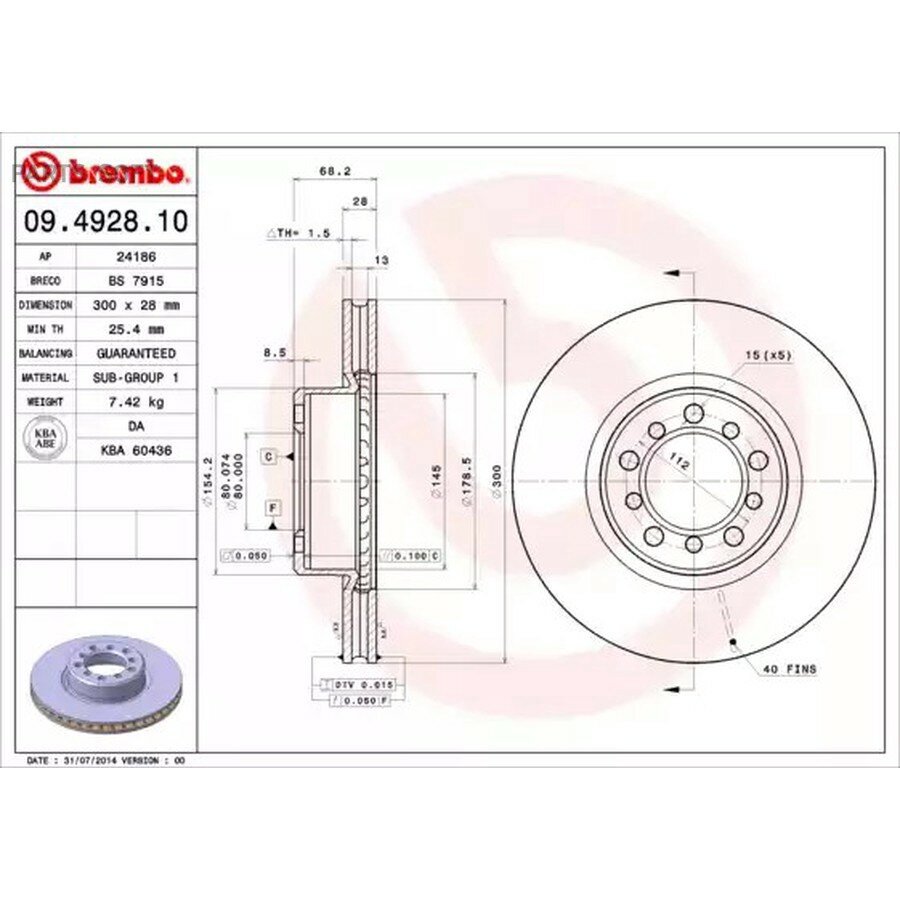 BREMBO 09.4928.10 Диск тормозной передний BREMBO 09.4928.10