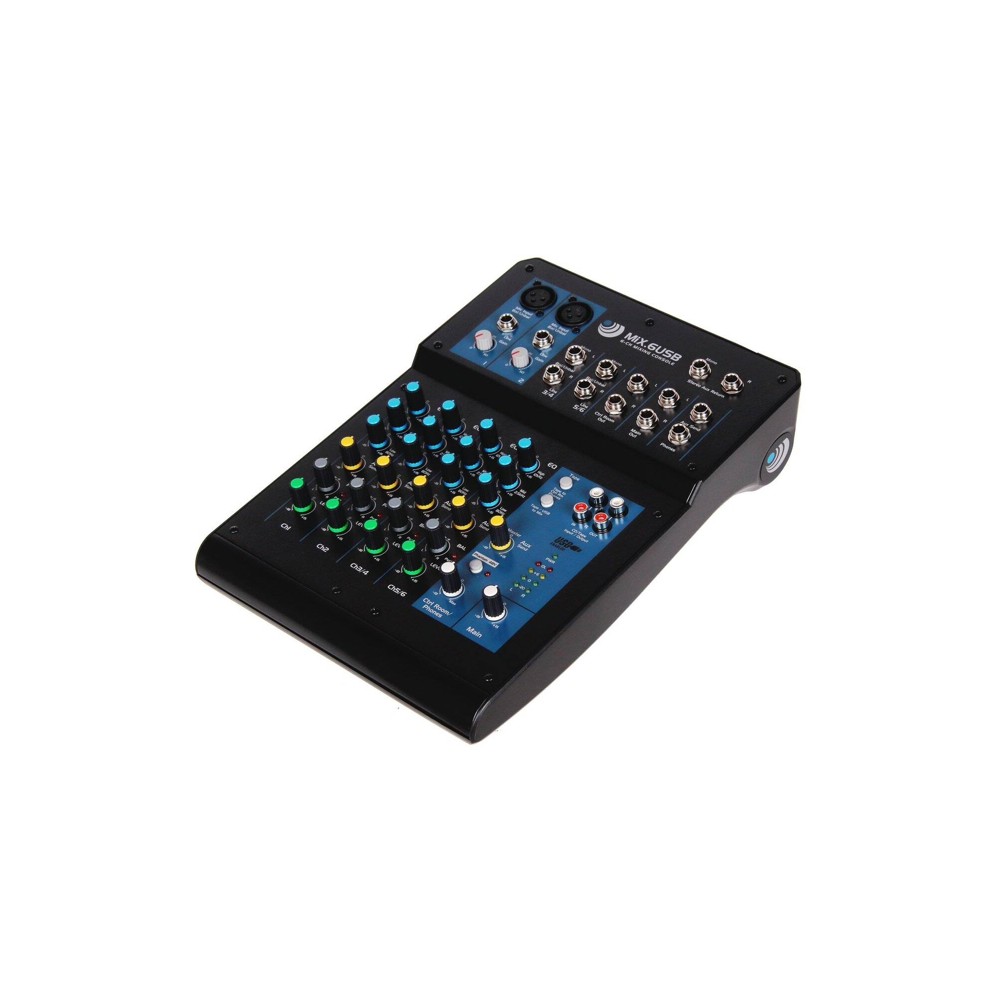INVOTONE MiX .6USB - микшерный пульт, 2 моно входа, 4 стерео входа, TRS jack, 3-полосный эквалайзер,