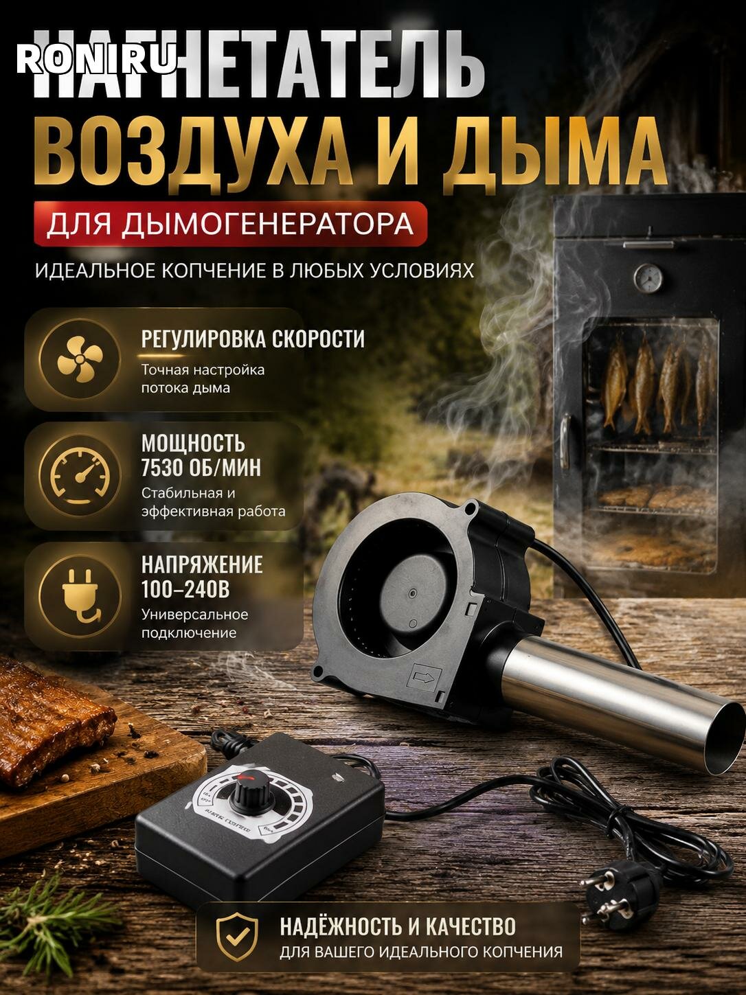 Нагнетатель воздуха и дыма для дымогенератора, регулировка скорости 7530 об/мин, напряжение 100-240В для копчения