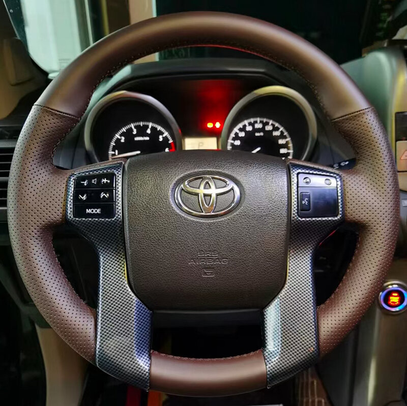 Чехол для руля из искусственной кожи для Toyota Land Cruiser Prado 2010-2017 с темно-коричневой кожей и перфорацией,
