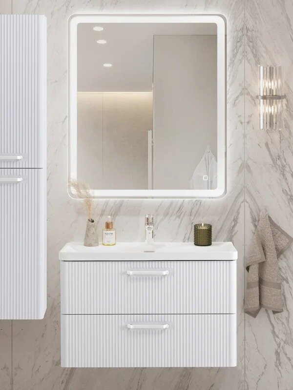 Мебель для ванной комнаты BelBagno Due 80 ручки белые, белый металлик