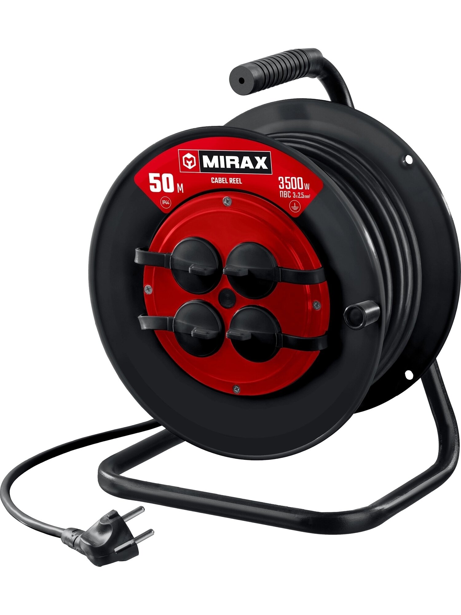 Силовой удлинитель на катушке MIRAX ПВС, 3 х 2.5 мм2, 50 м, 3500 Вт, IP44