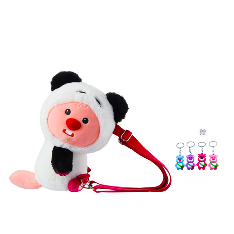 Плюшевая кукла-рюкзак унисекс MINISO Zanmang Loopy, Panda plush bag (dual-use plush bag) + 1 strawberry bear pendant, 30 см