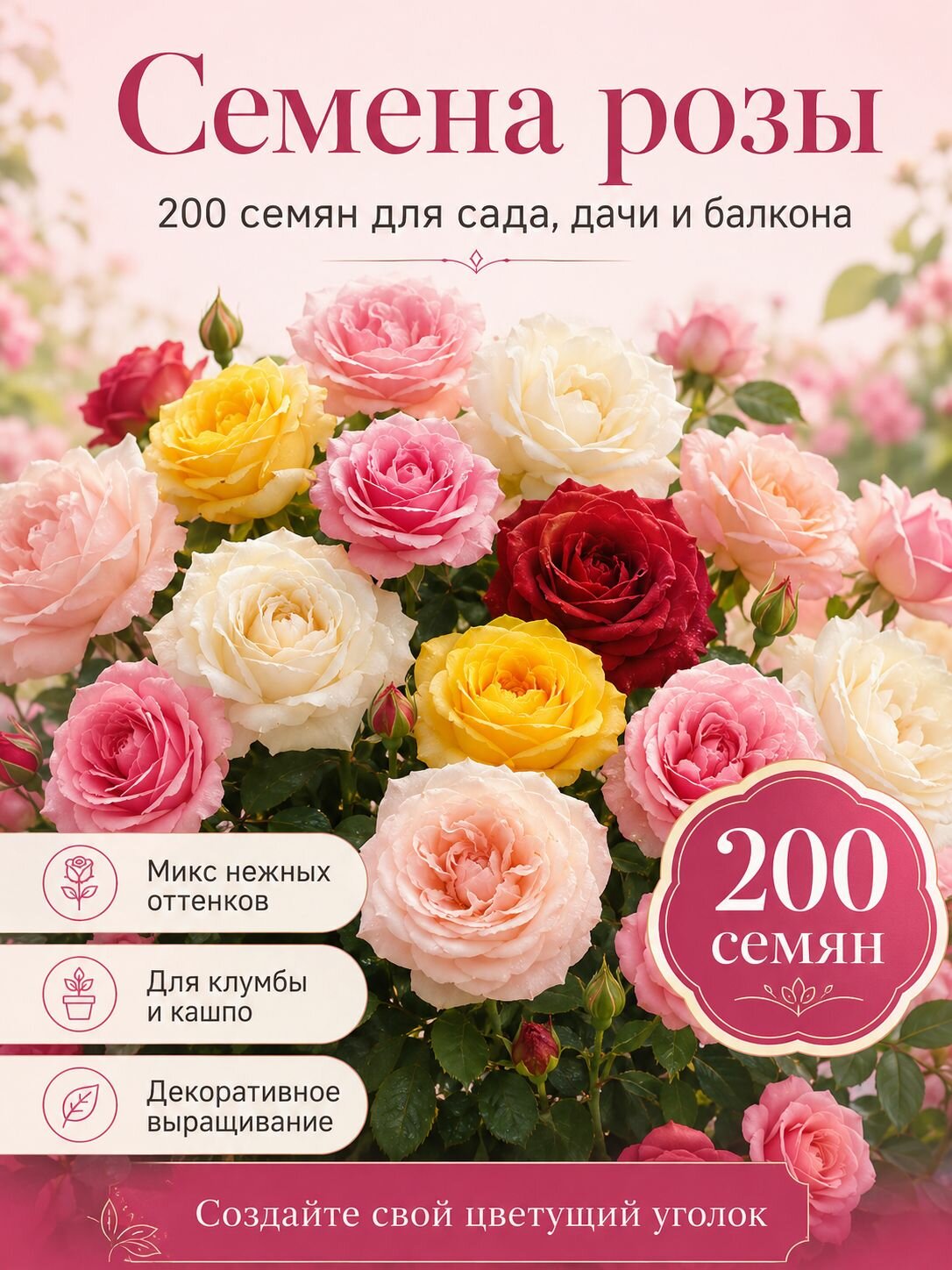Роза семена 200 шт, семена цветов многолетние для сада и дачи, декоративные розы для посадки в грунт семена роз семена цветов многолетние цветы для сада посадка в грунт