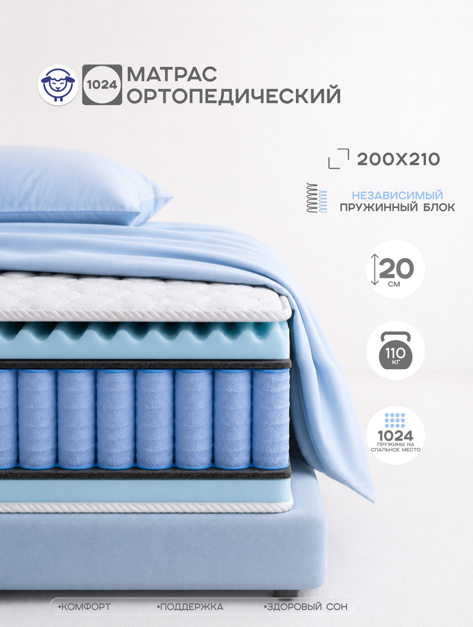Матрас 200х210 см, Ортис "Премиум классик" массажный эффект + независимые пружины