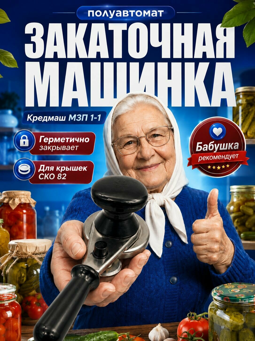 Закаточная машинка Кредмаш МЗП 1-1, полуавтомат - для банок и крышек СКО 82, ключ для консервирования
