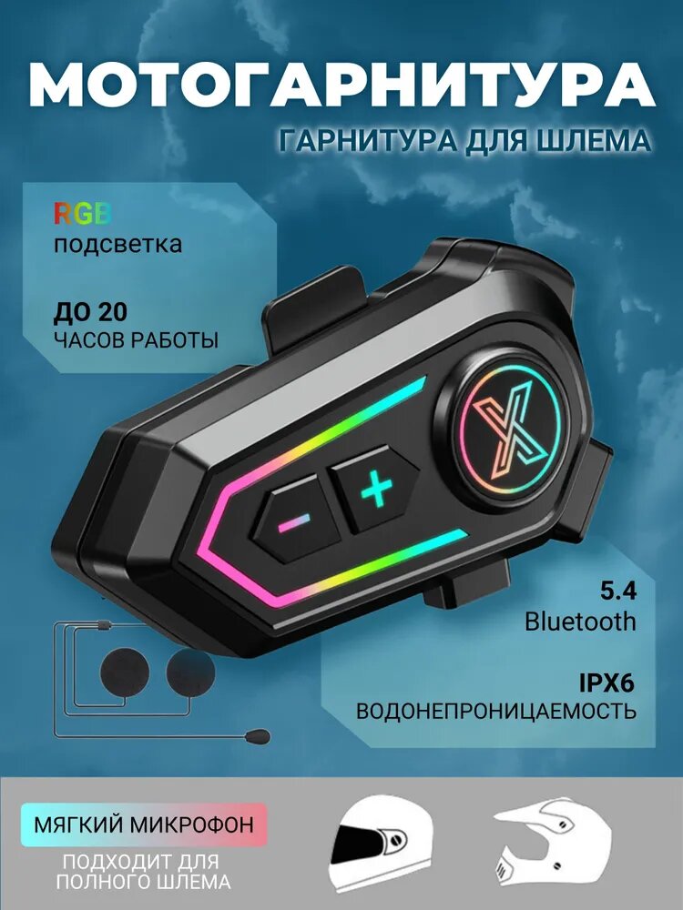 Мотогарнитура на шлем, Bluetooth 5.4 / Гарнитура для разговора для мотошлема