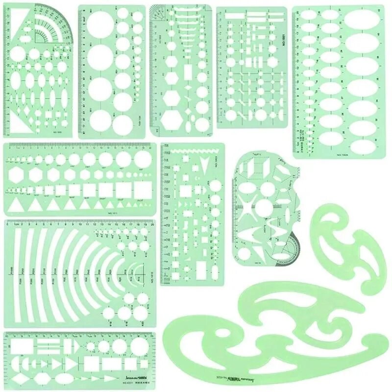 (Один комплект) DIY hollow painting template архитектурный дизайн набор инструментов для рисования круга-набор из 13 частей
