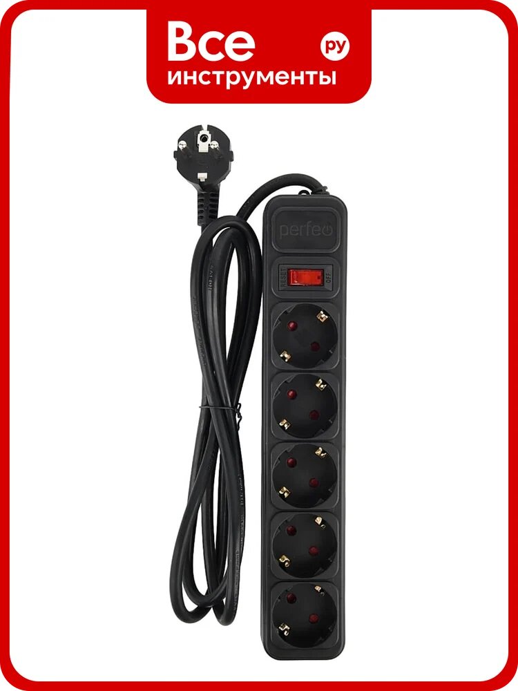 Сетевой фильтр Perfeo "REAL POWER", 1,8м, 5 розеток, черный. 30022736