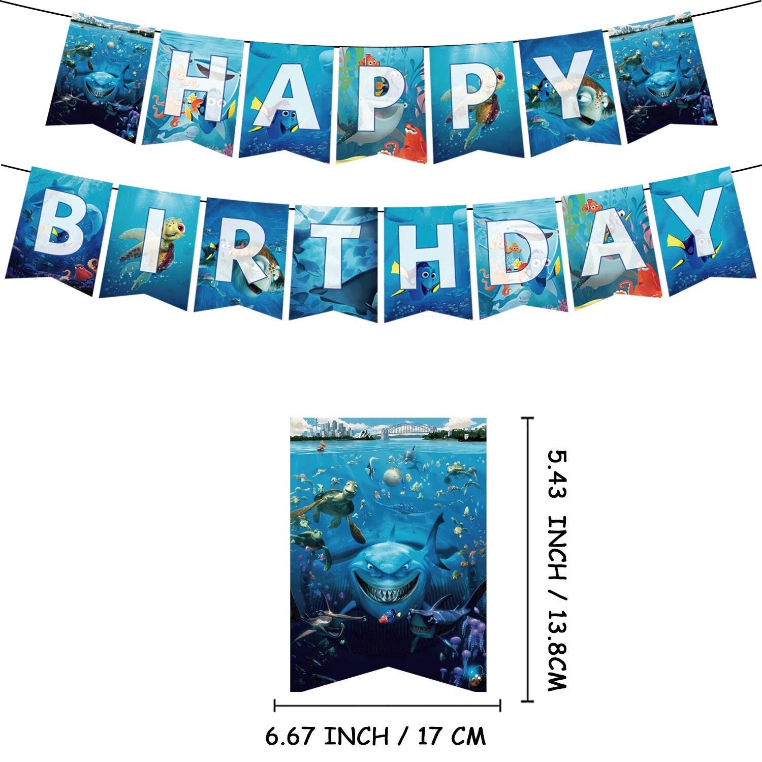 Гирлянда с акулами "С Днем Рождения", 1set Banner
