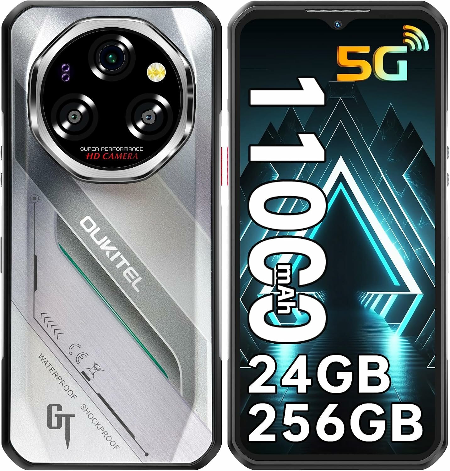 OUKITEL WP62 5G, 24 (8+16) ГБ 256 ГБ, 6,6-дюймовый FHD-экран, 11000 мАч