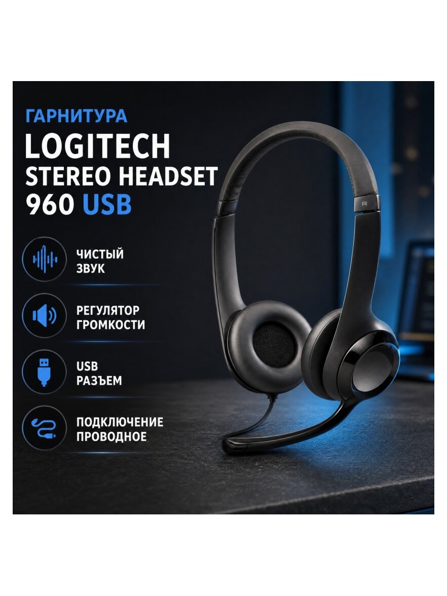 Гарнитура Logitech H390 USB, проводная (USB)