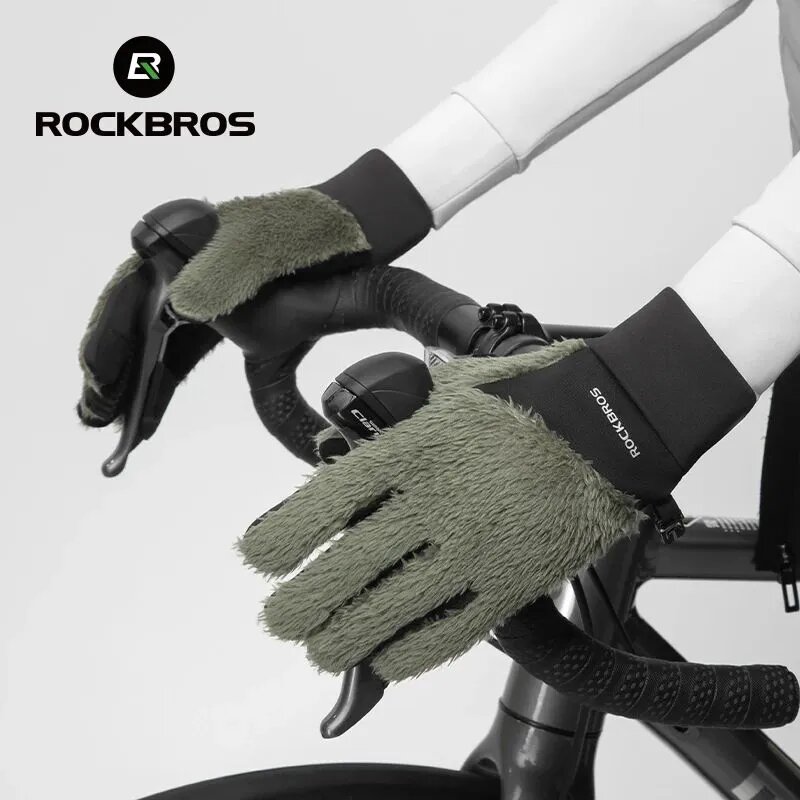 ROCKBROS Велоперчатки зимние теплые плюшевые мужские женские для спорта размер L — фото 1