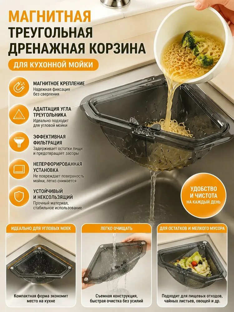 Дуршлаг "Без бренда", магнитный, складной, антискользящий, прозрачный, 1 предмет, 17 см