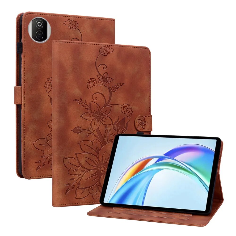 Чехол из искусственной кожи, совместимый с корпусом Honor Pad X7 8.7", Рельефная кожа в виде бабочки с функцией поддержки, крышка