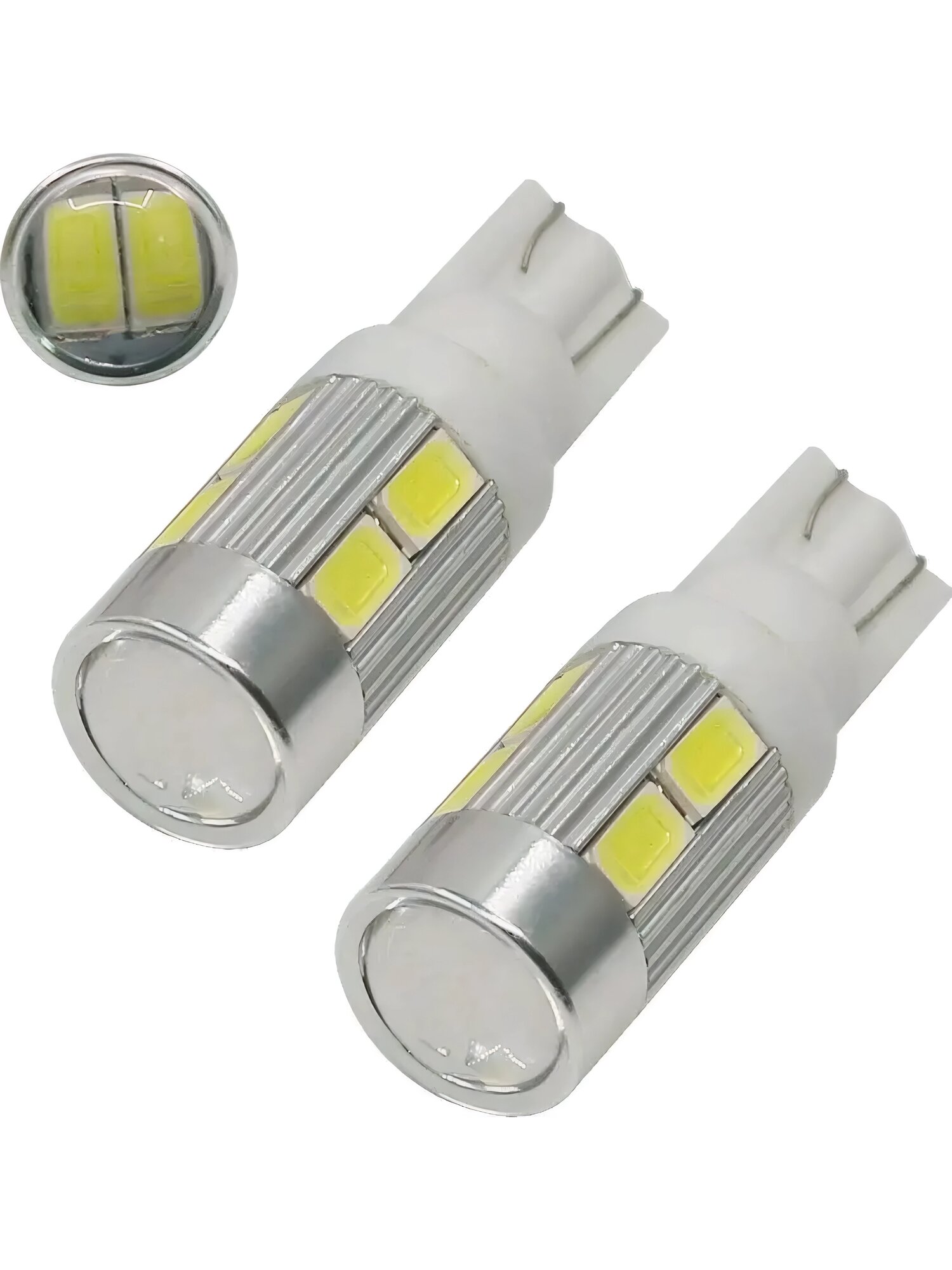 Светодиодные лампы Т10 линза+10 SMD 5730 белый М5 2шт МаякАвто 12т10бл-10смд5730-2