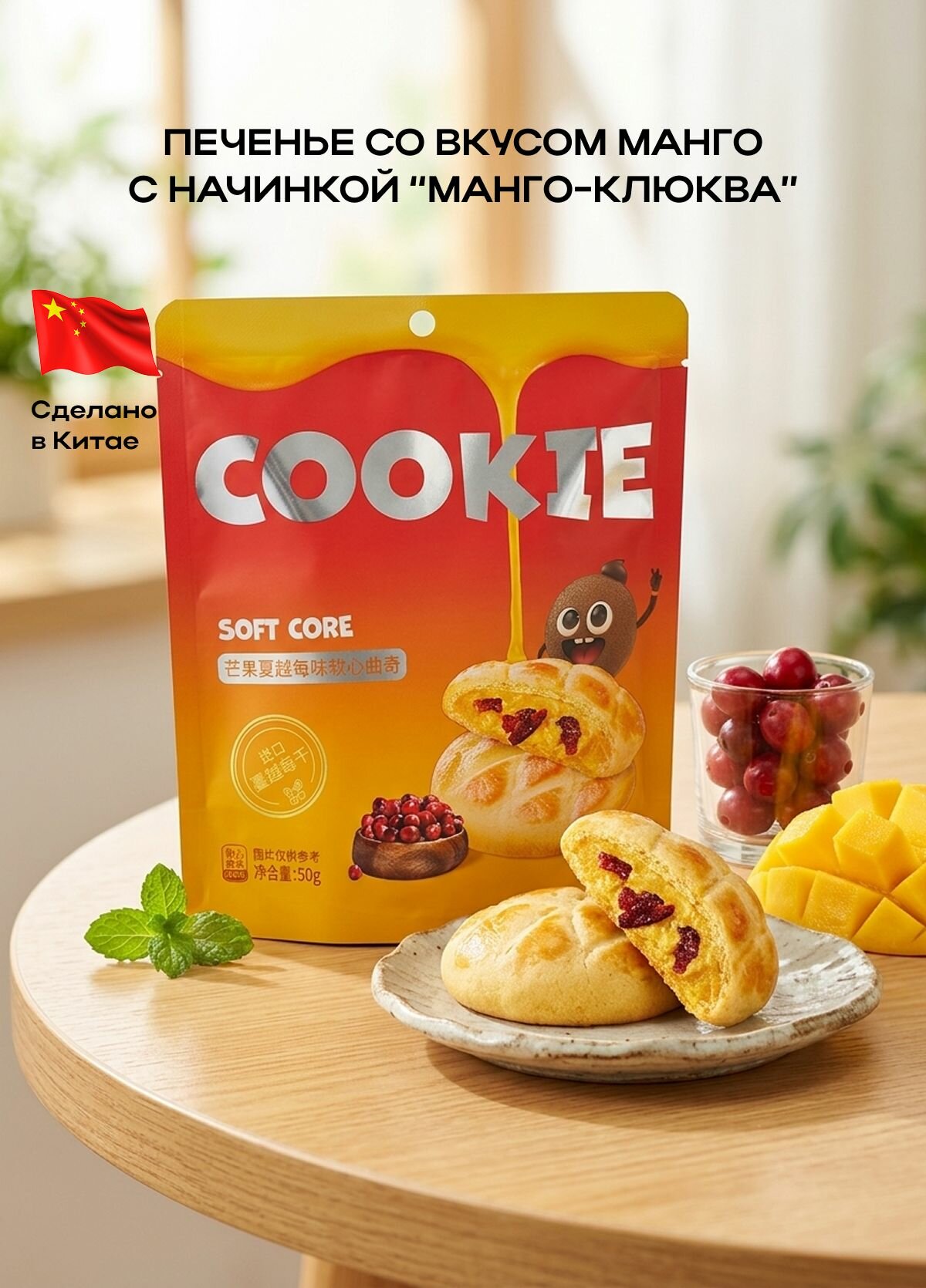 Печенье со вкусом манго с начинкой "Манго-клюква"