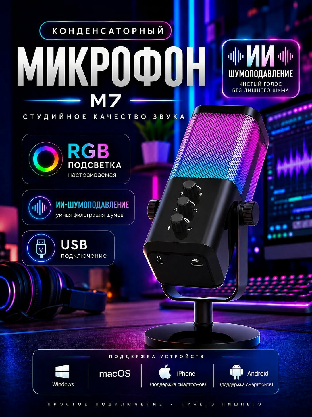 Микрофон для компьютера игровой для стрима Vita Musica
