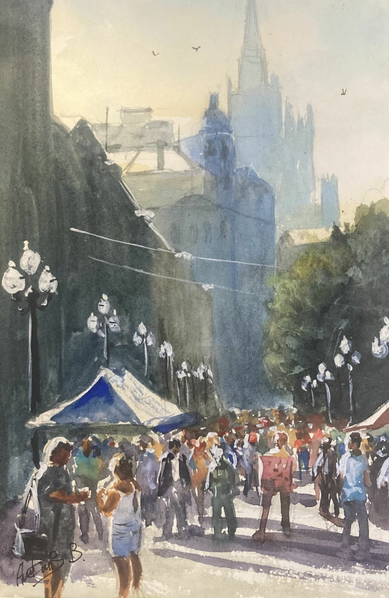 ART-Salon at Oktyabrskaya авторская картина "Москва. Арбат", 30х21 см, бум, акварель; ручная работа;
